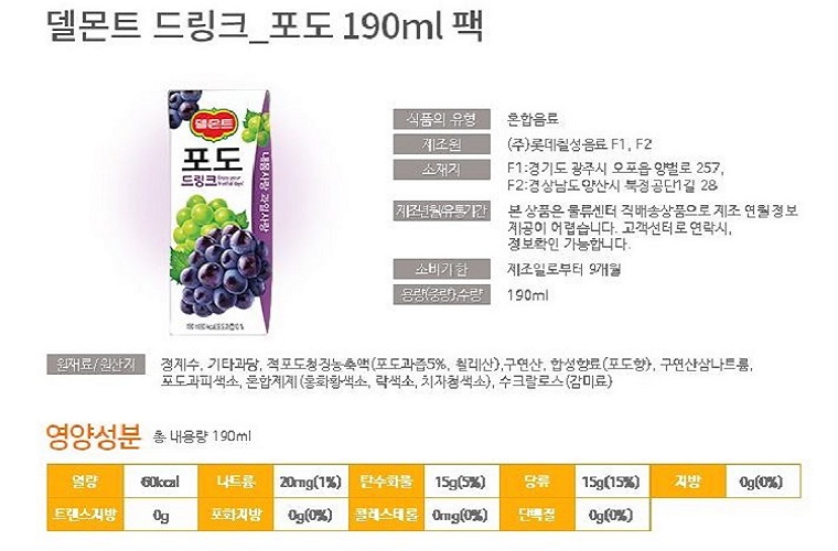 델몬트 드링크포도 팩190ml 32입+델몬트 드링크사과 팩190ml 32입 - 최저가 사업자 식자재 | 식봄