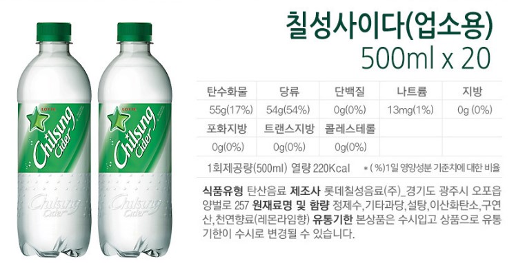 음료(칠성사이다)(500ml*20ea)box - 최저가 사업자 식자재 | 식봄
